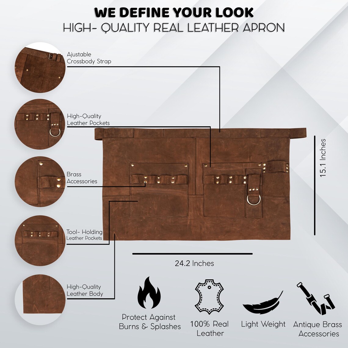Handmade Pull-up Leather Half Apron: Personalized Workwear With Pockets ...