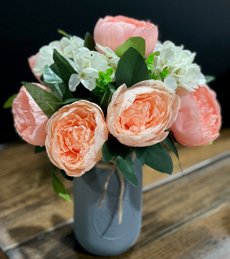 Light Blush, Rose Gold Peony and Hydrangea Artificial Silk Arrangement ...