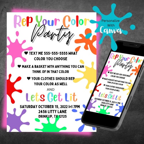 Color Party Invitation Editable Template Online Rainbow - Etsy