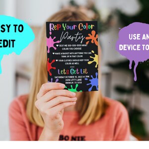 Color Party Invitation, Editable Template Online, Rainbow Party, Tiktok ...