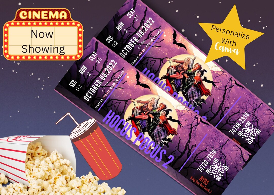 Hocus Pocus 2 Movie Ticket Invitation, Hocus Pocus 2 Movie Night Ideas ...