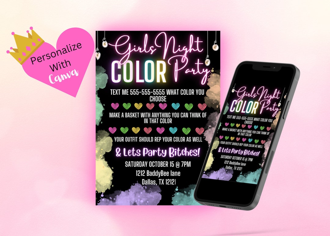 Color Party Invitation, Editable Template Online, Rainbow Party, Tiktok ...