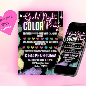 Color Party Invitation, Editable Template Online, Rainbow Party, Tiktok ...