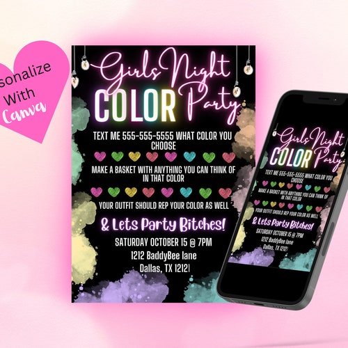 Color Party Invitation Editable Template Online Rainbow - Etsy