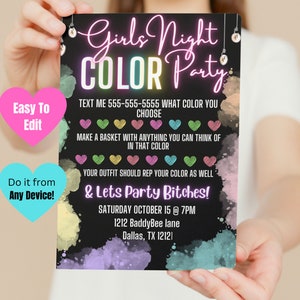 Color Party Invitation, Editable Template Online, Rainbow Party, Tiktok ...