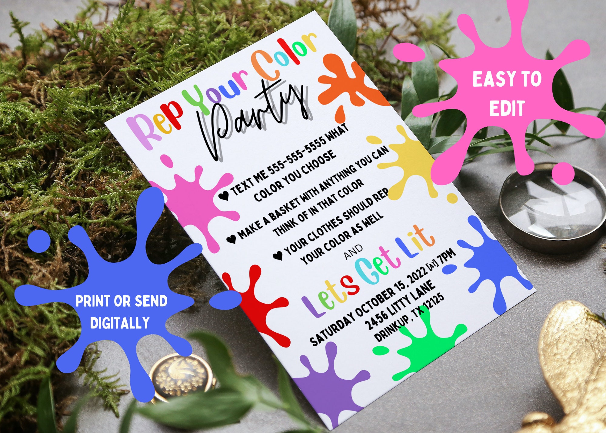 Color Party Invitation, Editable Template Online, Rainbow Party, Tiktok ...