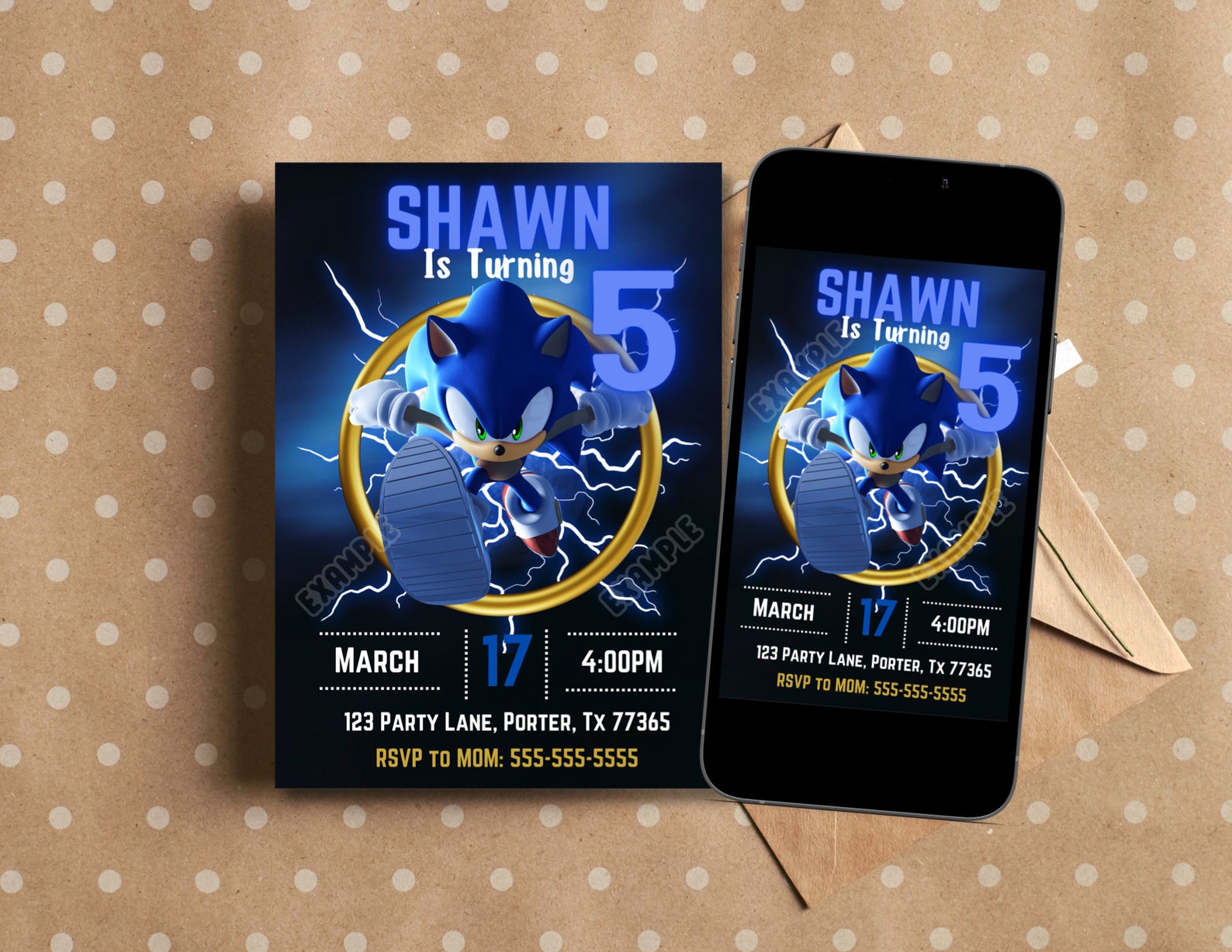 Invitación de cumpleaños de Sonic the Hedgehog, invitación digital para ...