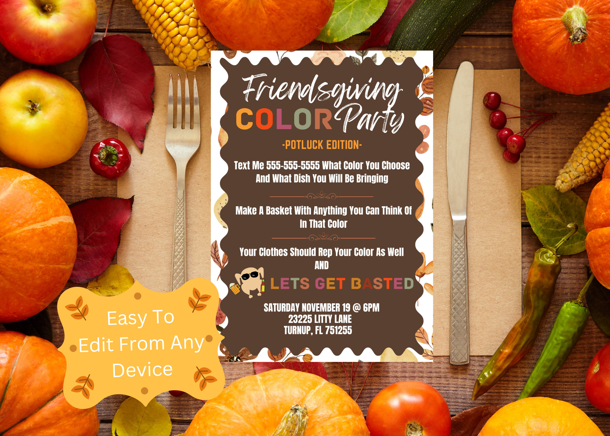 Friendsgiving Invitation Color Party Invitation Evite for - Etsy