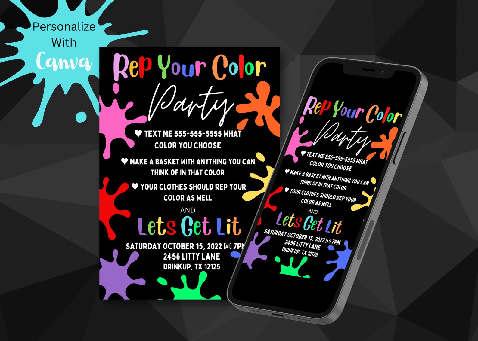 Color Party Invitation, Editable Template Online, Rainbow Party, Tiktok ...
