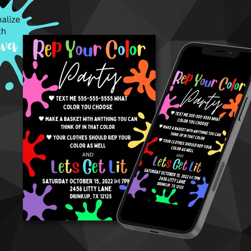 Color Party Invitation Editable Template Online Rainbow - Etsy