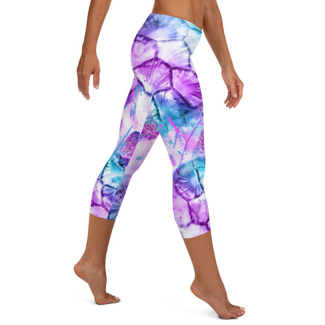 Sea Turtle Capri Leggings, Watercolor Sea Life Capris, Turtle Yoga ...