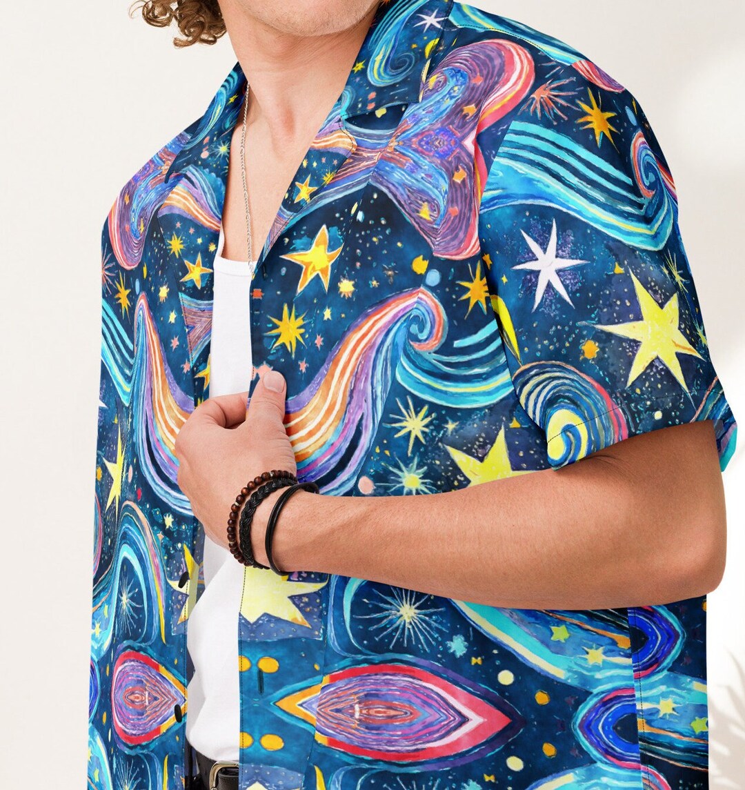 Starry Night Abstract Sky Stars and Moon Unisex Button Shirt - Etsy
