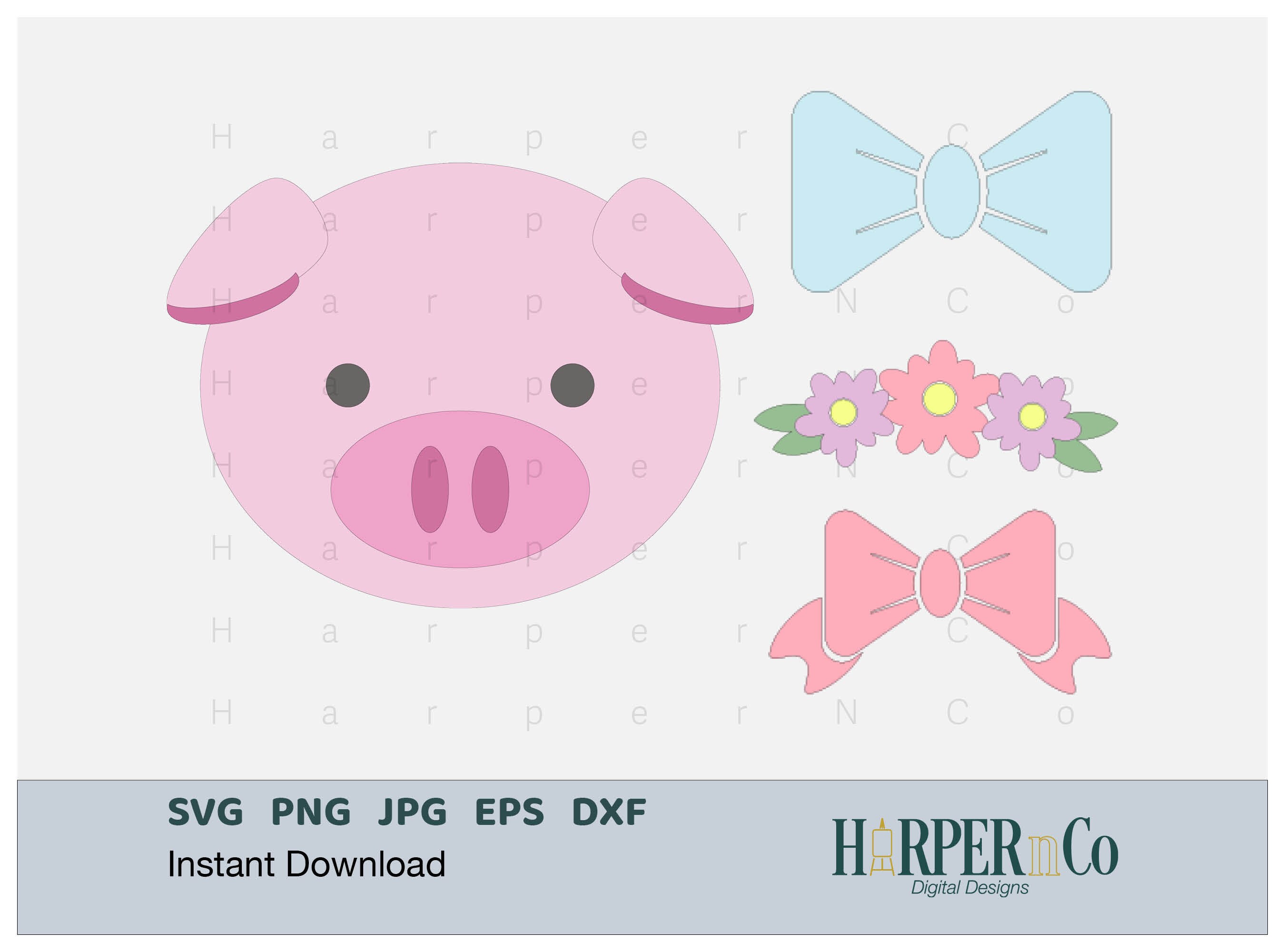 Cute Pig Head Pig With Flowers Pig Hair Bow Pig Bow Tie - Etsy