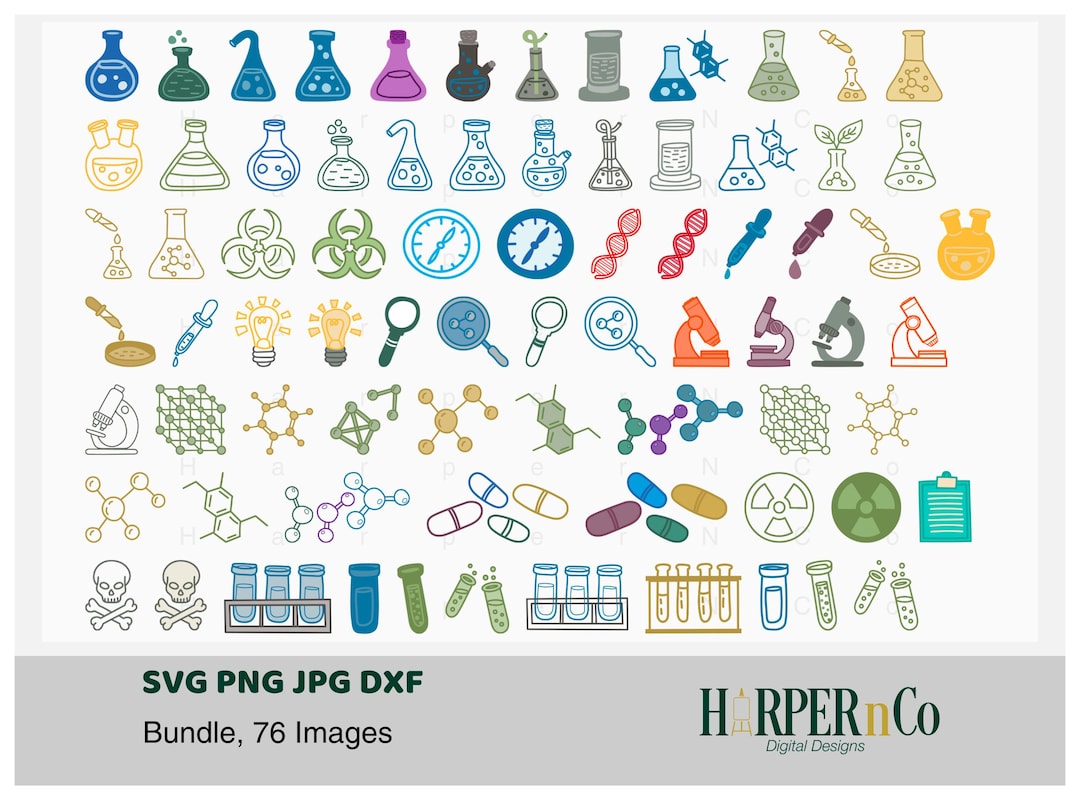 Science SVG Bundle 76 Chemistry Lab Equipment Molecules and Science ...