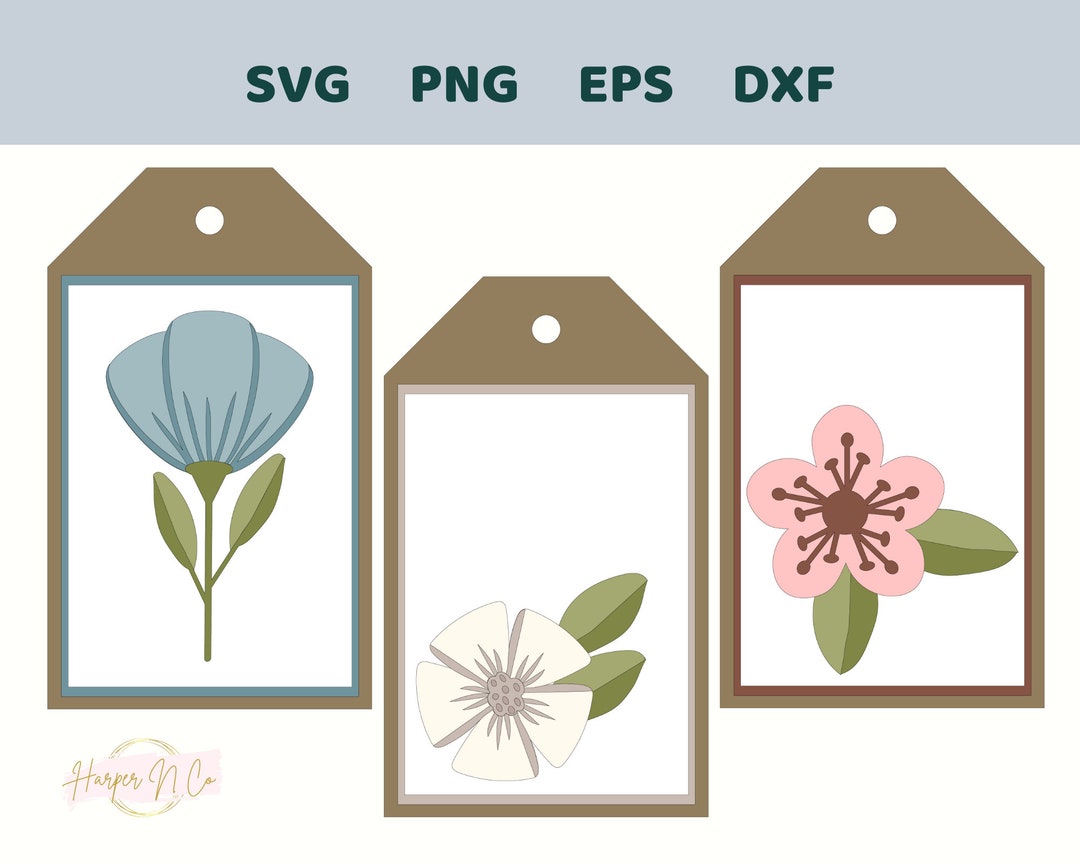 Flower Gift Tag SVG Bundle, 3 Flower Layered Gift Tags Paper Craft ...