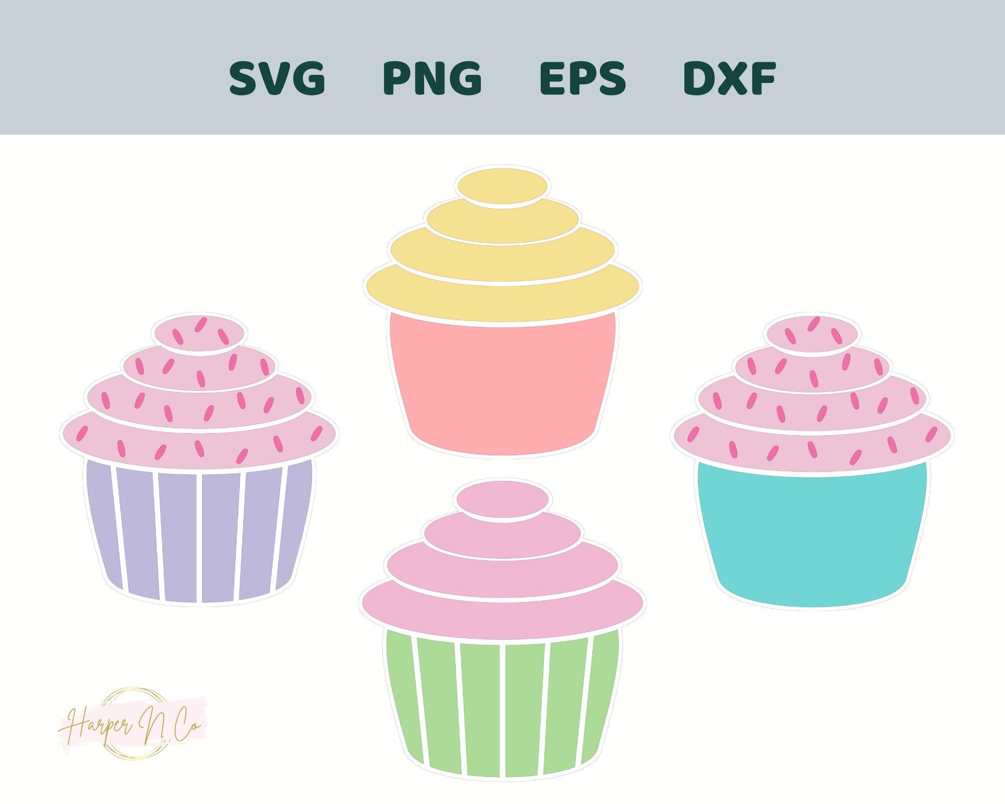 Cupcake SVG Bundle, 4 Cupcake Designs, With Sprinkles, Striped Wrapper ...