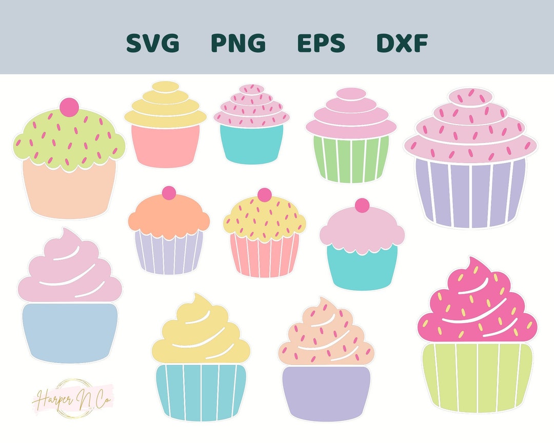 Cupcake SVG, 12 Image Bundle, Birthday Svg, Striped Wrapper, Whipped ...
