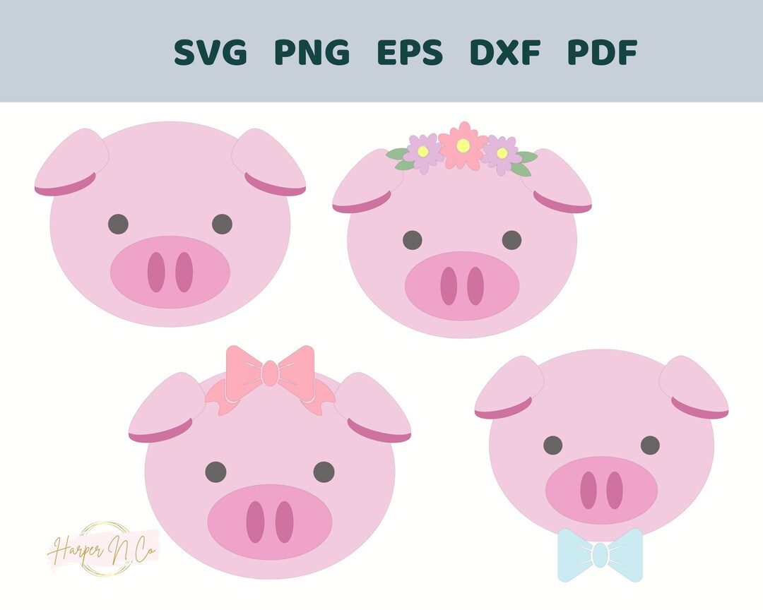 Cute Pig Head Pig With Flowers Pig Hair Bow Pig Bow Tie - Etsy