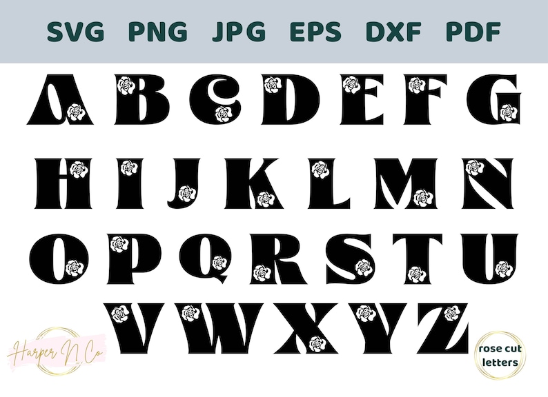 Alphabet Capital Letters With Rose Cut Out SVG for Cricut - Etsy