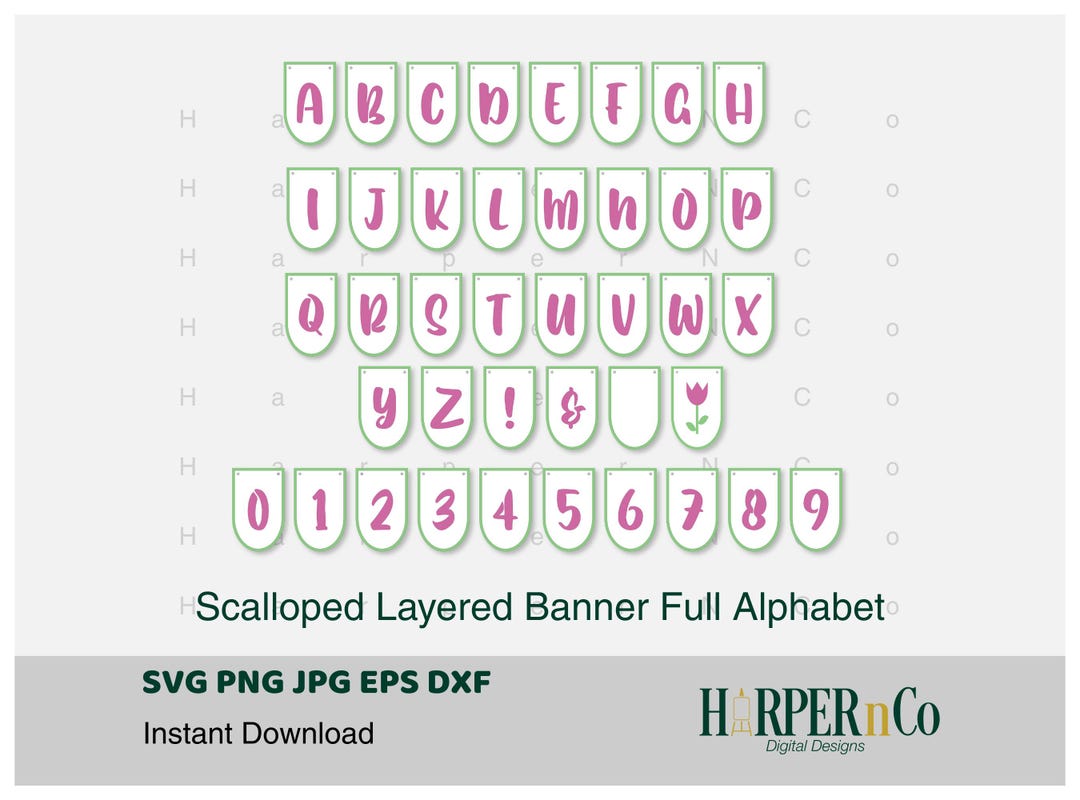 Scalloped Layered Banner Full Alphabet Monogram Letters in Scallop With ...
