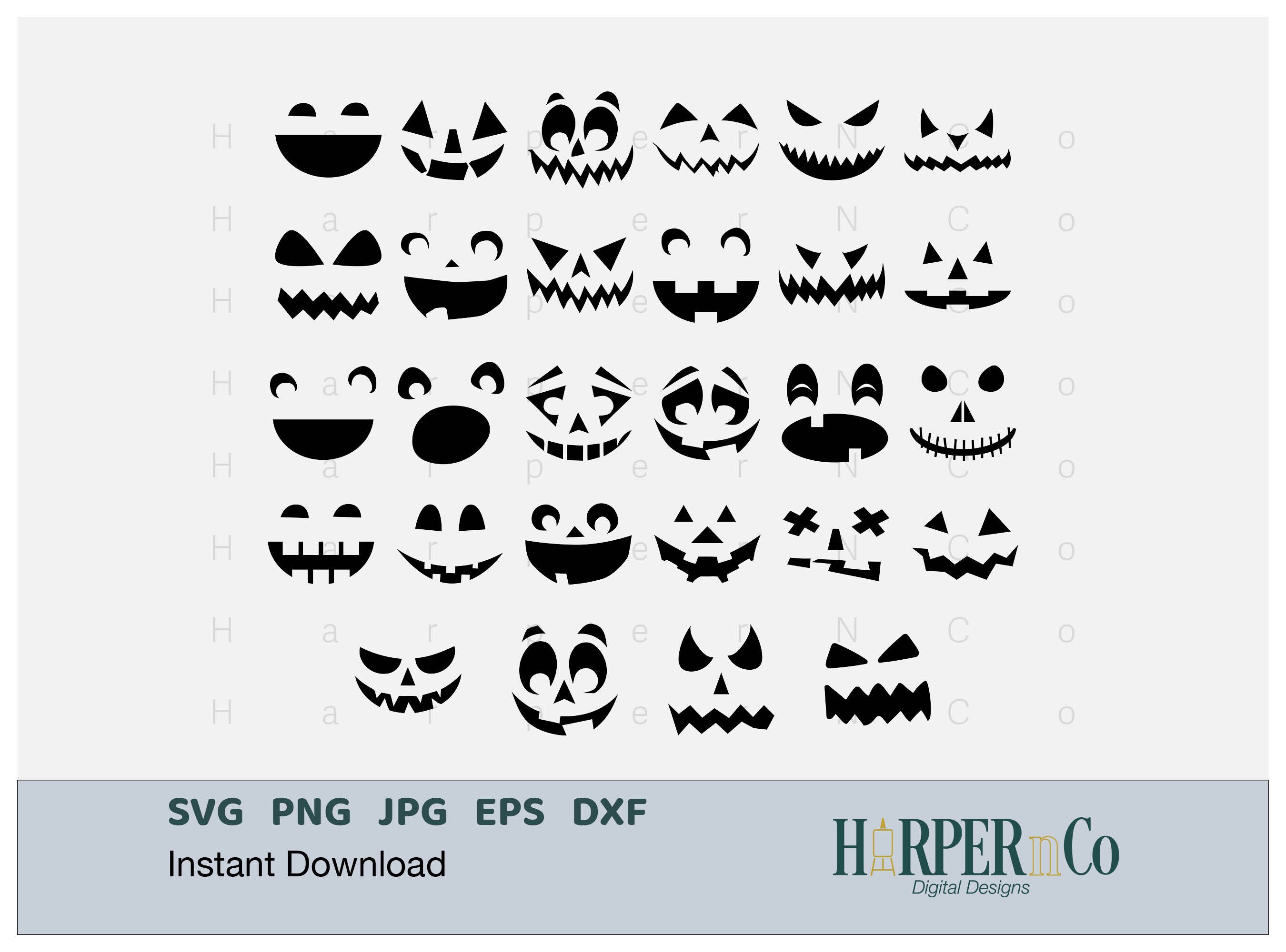 Halloween Pumpkin Face SVG, Template, Bundle, Pumpkin Face, Carving ...