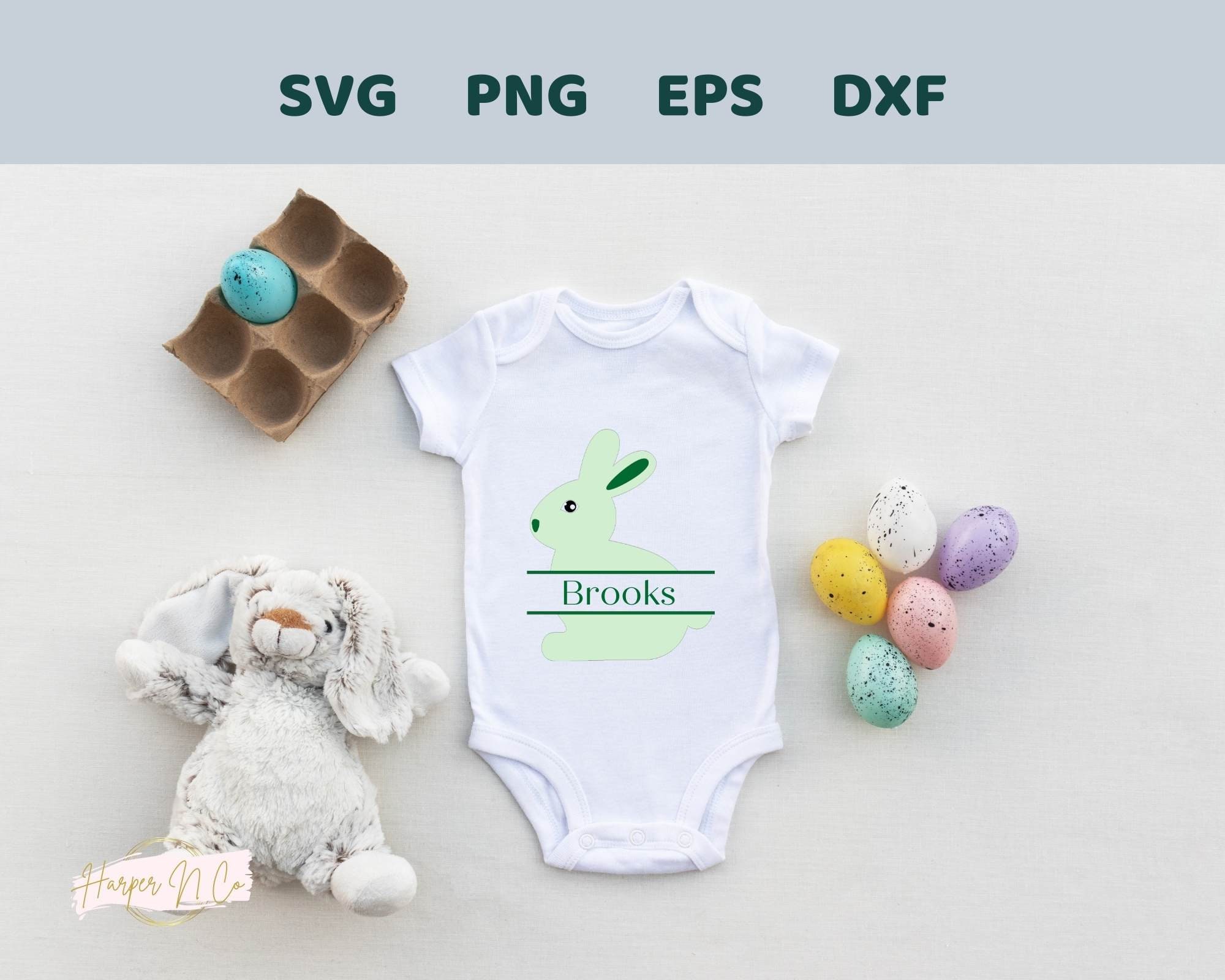 Green Easter Bunny Layered SVG, Personalize, Easter PNG, Split Bunny ...