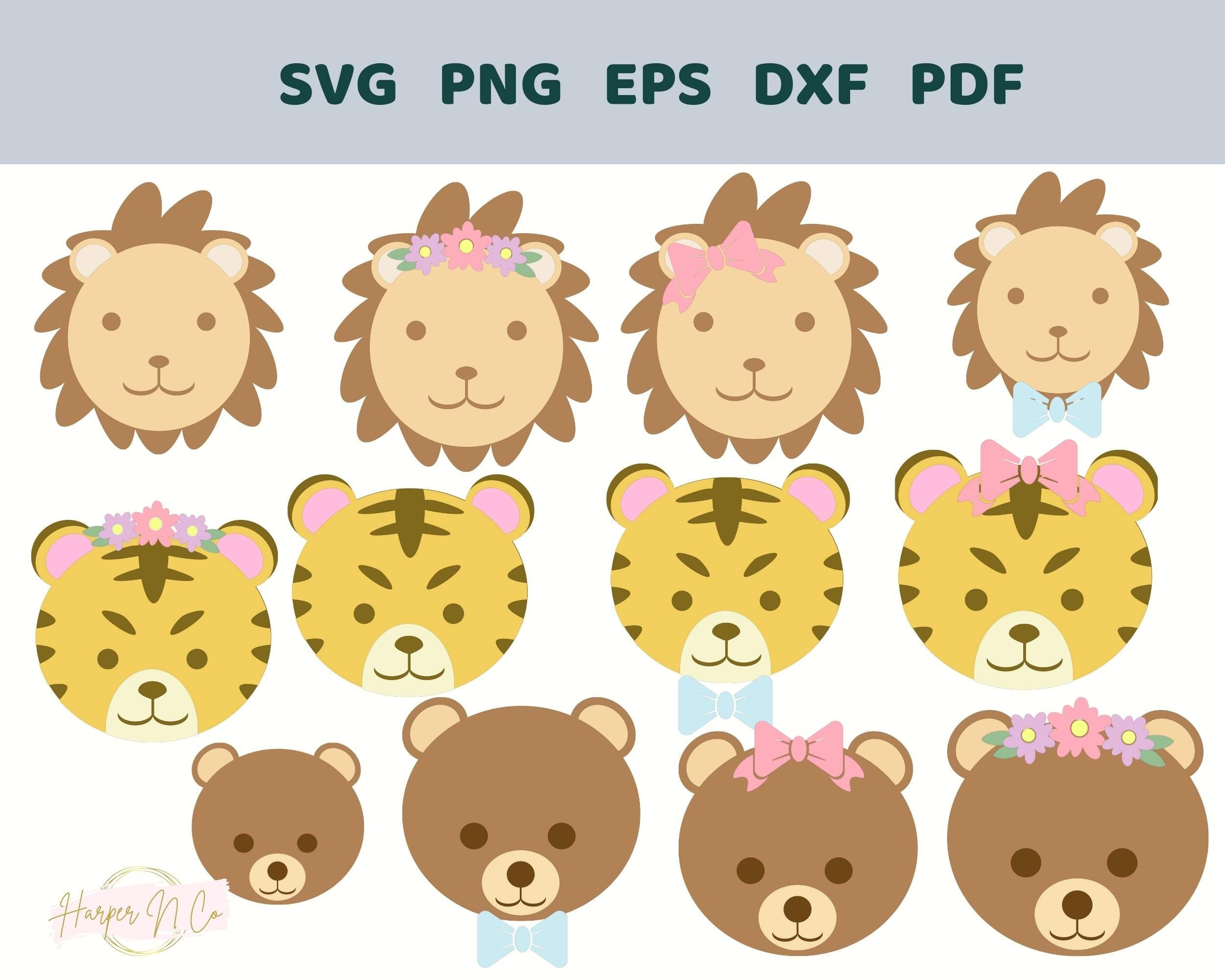 Cute Jungle Animal Heads With Flowers and Bow, Sublimation Cricut ...