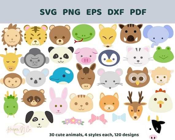 30 Cute Animal Heads With Flowers and Bows Sublimation - Etsy