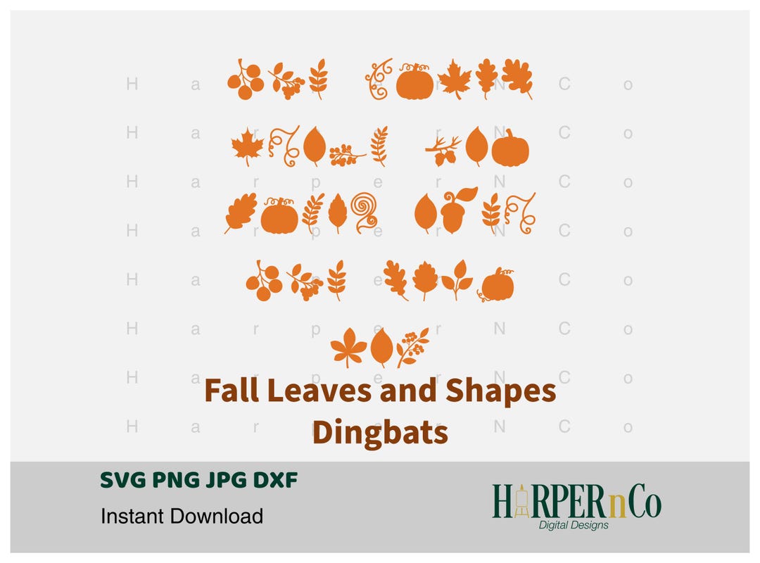 HNC Fall Leaves and Shapes Dingbats Thanksgiving Font Autumn Craft Font ...