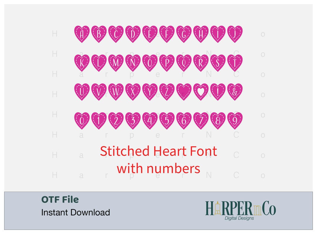Stitched Heart Font, Valentine's Day Font, Playful Craft Font, Mini ...