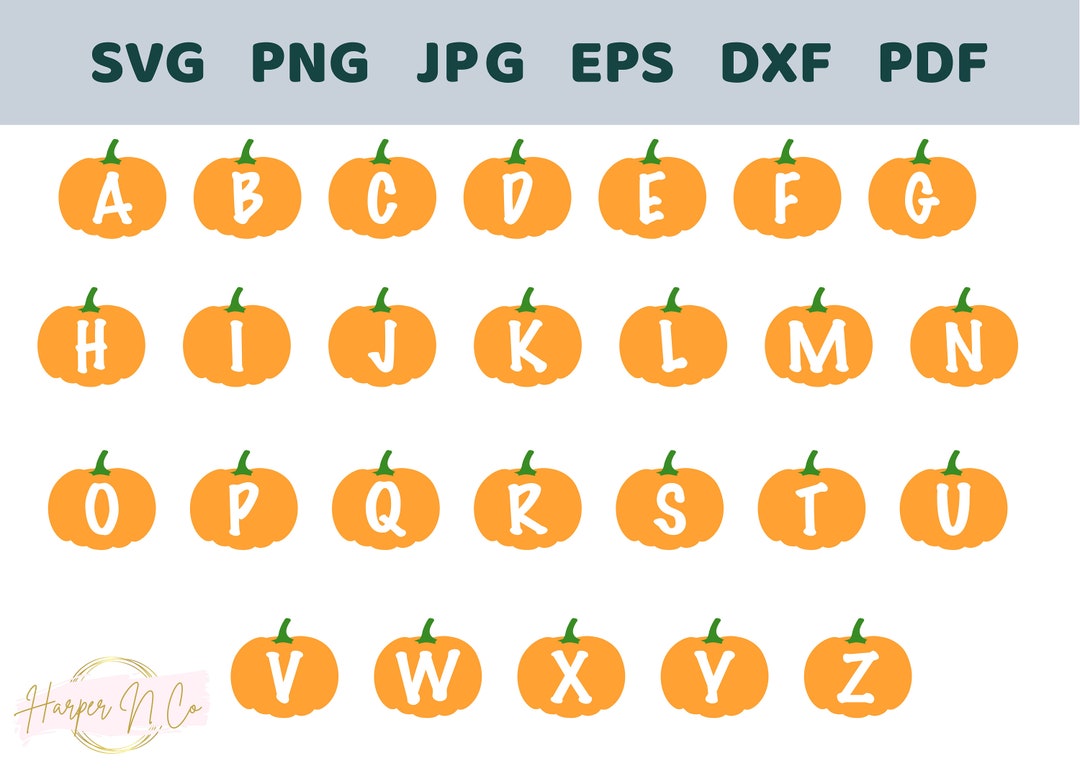 Pumpkin Alphabet SVG Bundle, Fall Monogram Letters in Pumpkins, Capital ...