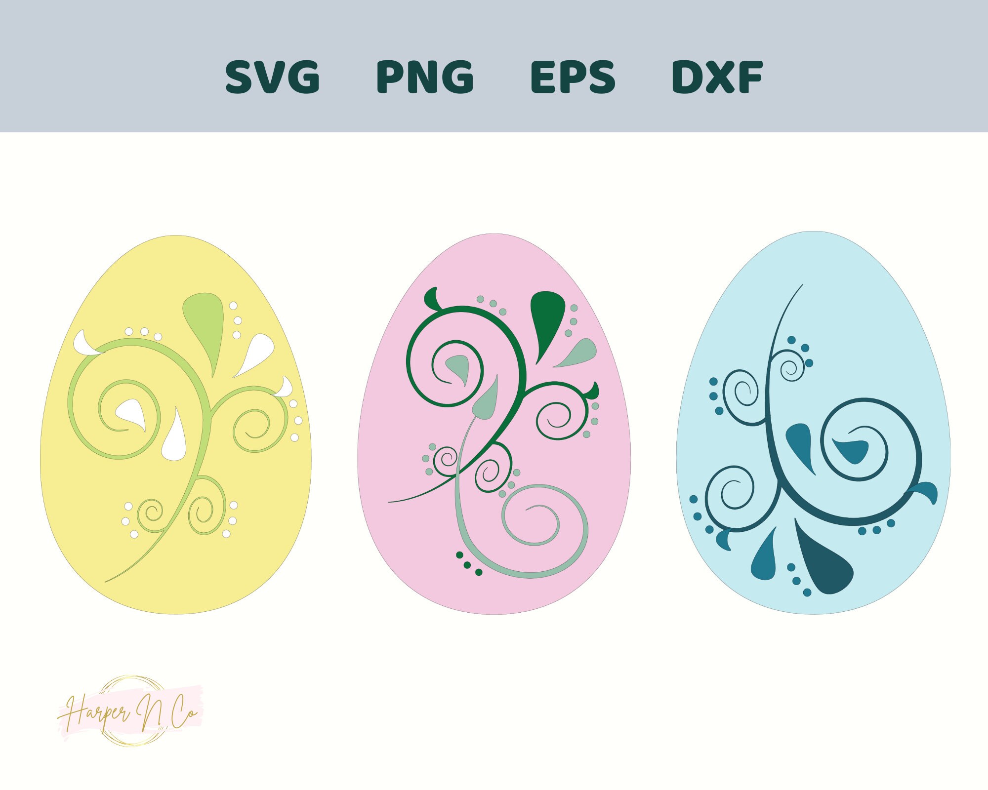 Easter Egg SVG, Mini Bundle of 3 Easter Eggs With Scroll Work for ...