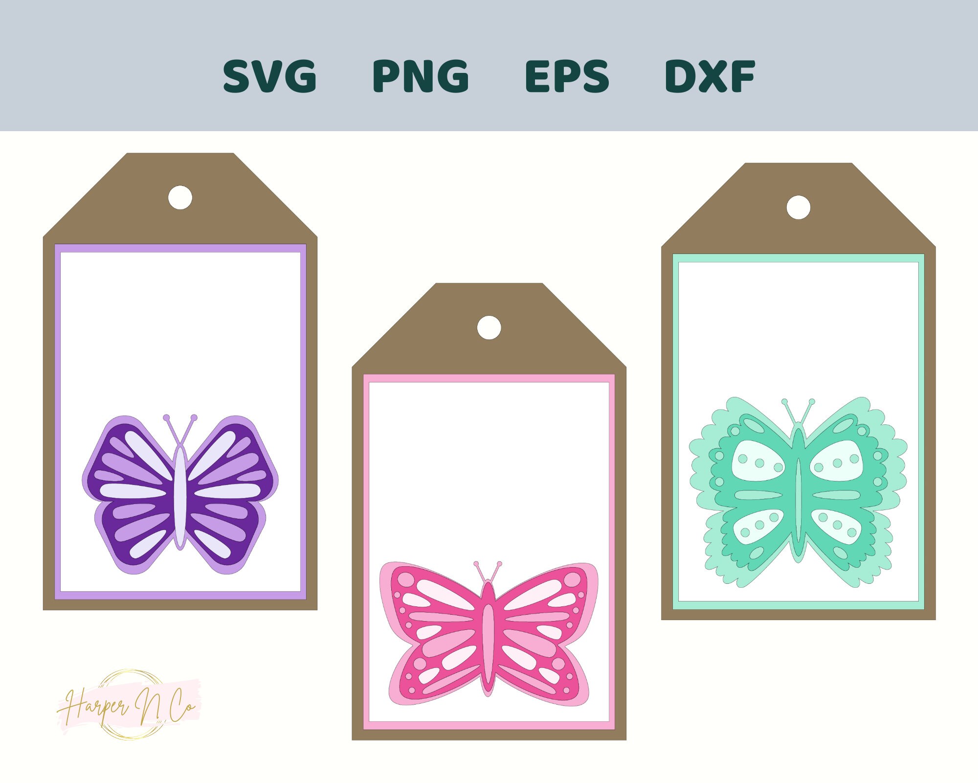 Butterfly Gift Tag SVG Bundle, 3 Butterfly Layered Gift Tags Paper ...