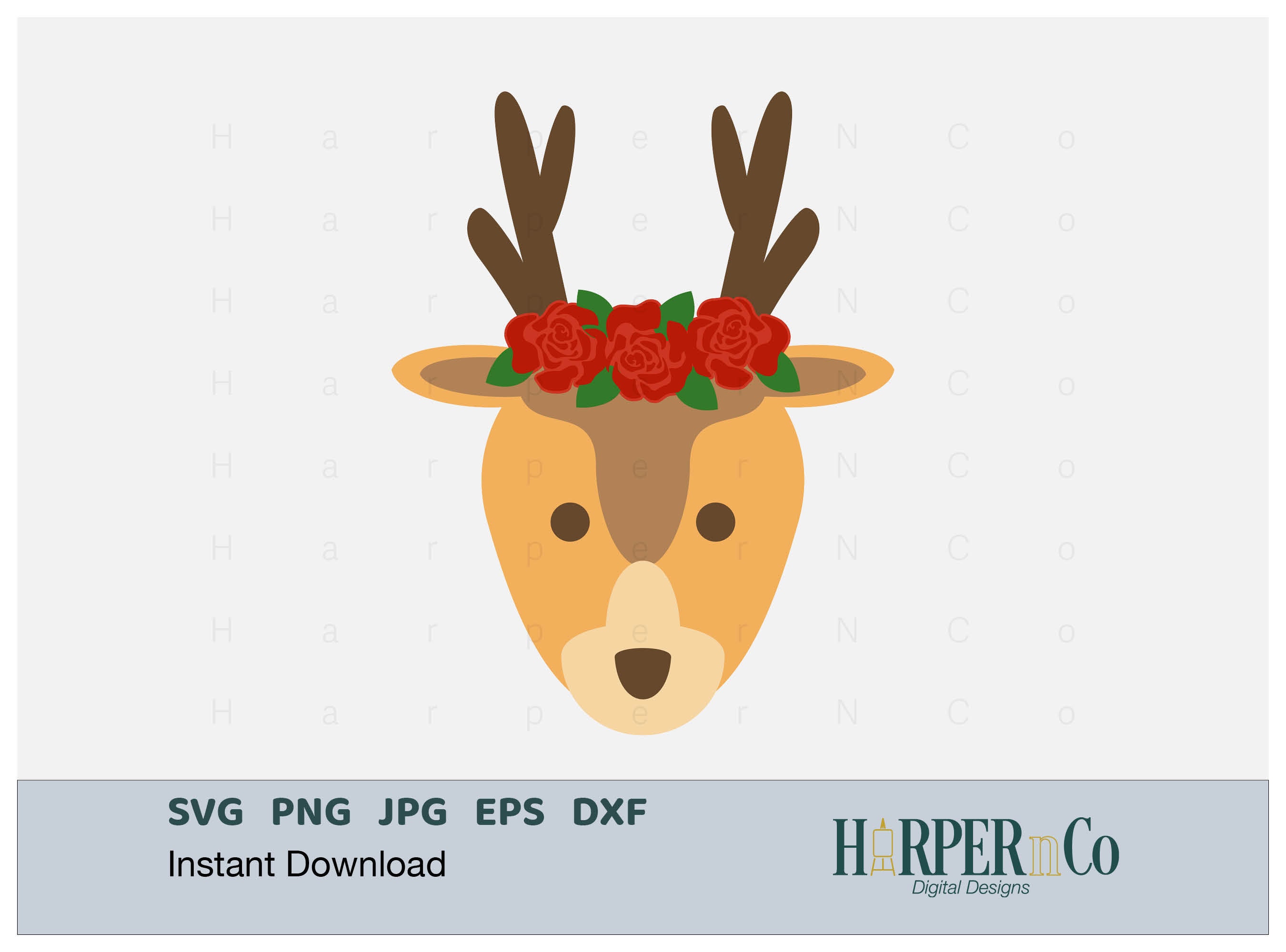 Reindeer SVG Reindeer Face SVG Christmas Svg Roses Cricut - Etsy