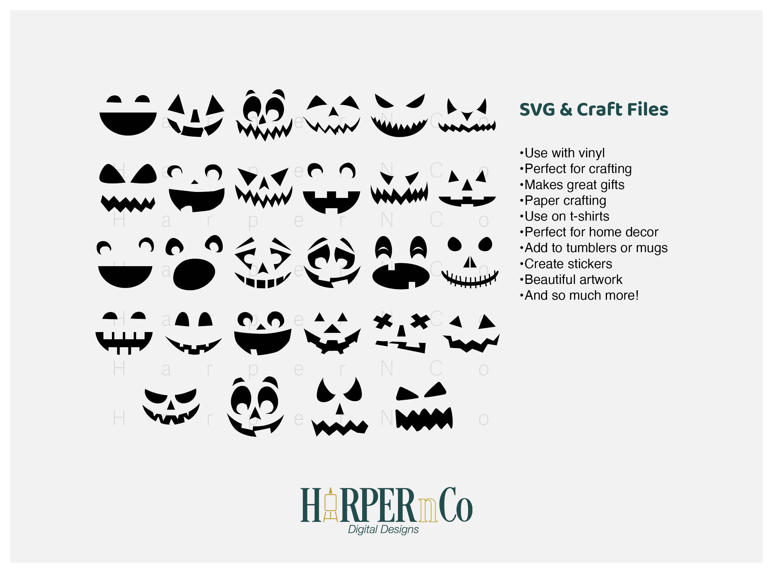 Halloween Pumpkin Face SVG Template Bundle Pumpkin Face - Etsy
