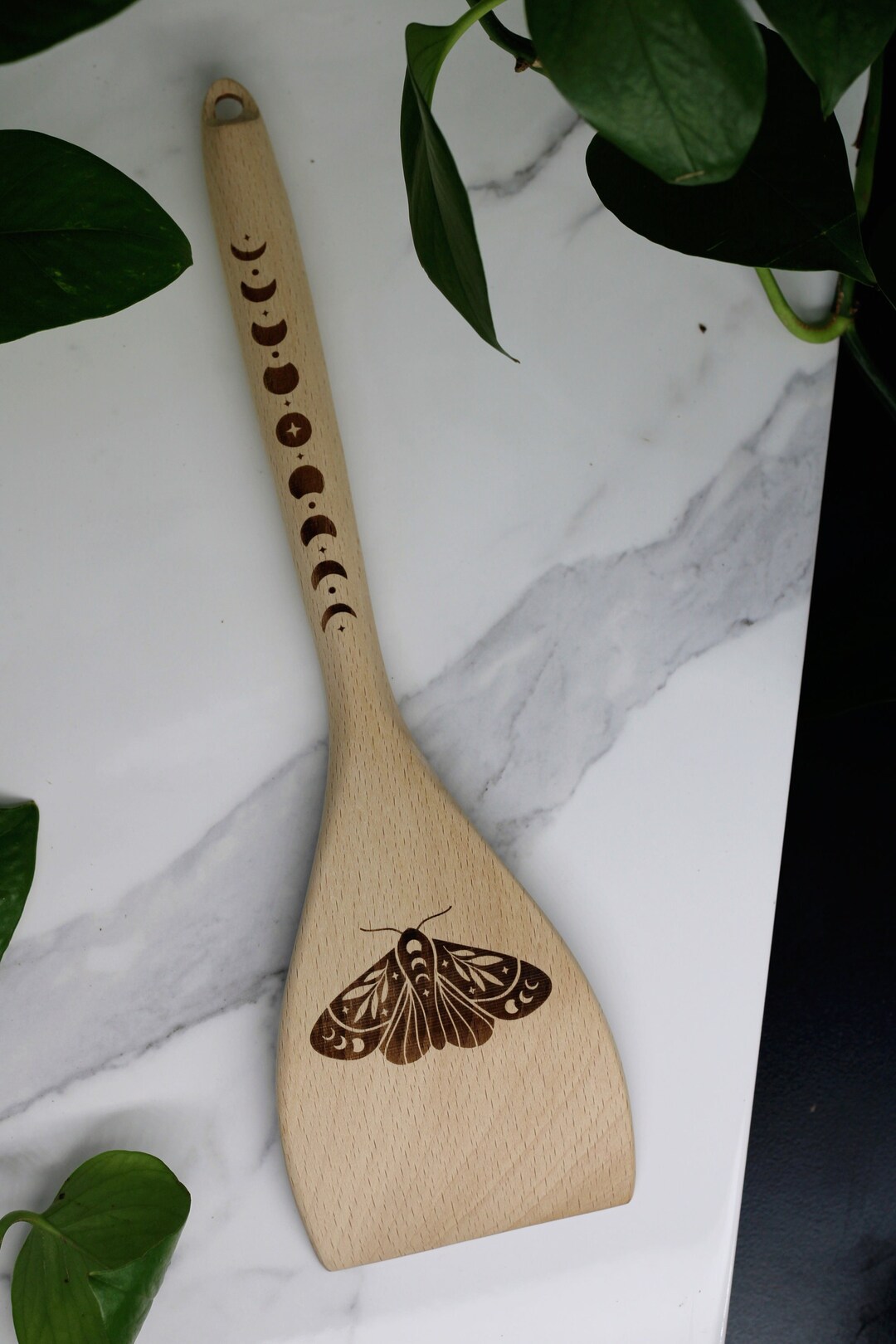 Moon Phase + Moth Engraved Wooden Spatula - Etsy