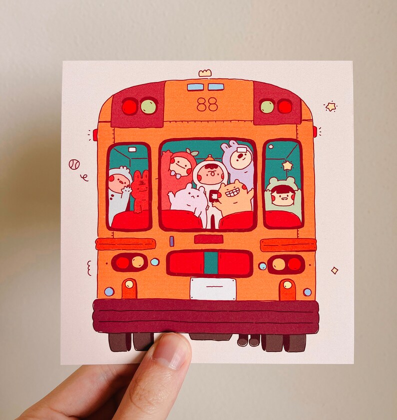 Happy School Bus Art Print Kawaii Art Print Kawaii - Etsy