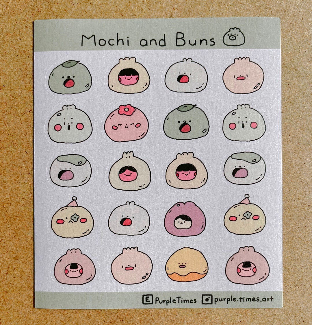 Yummy Buns and Mochi Sticker Sheet | Matcha, Sakura Taro Mochi |cute ...