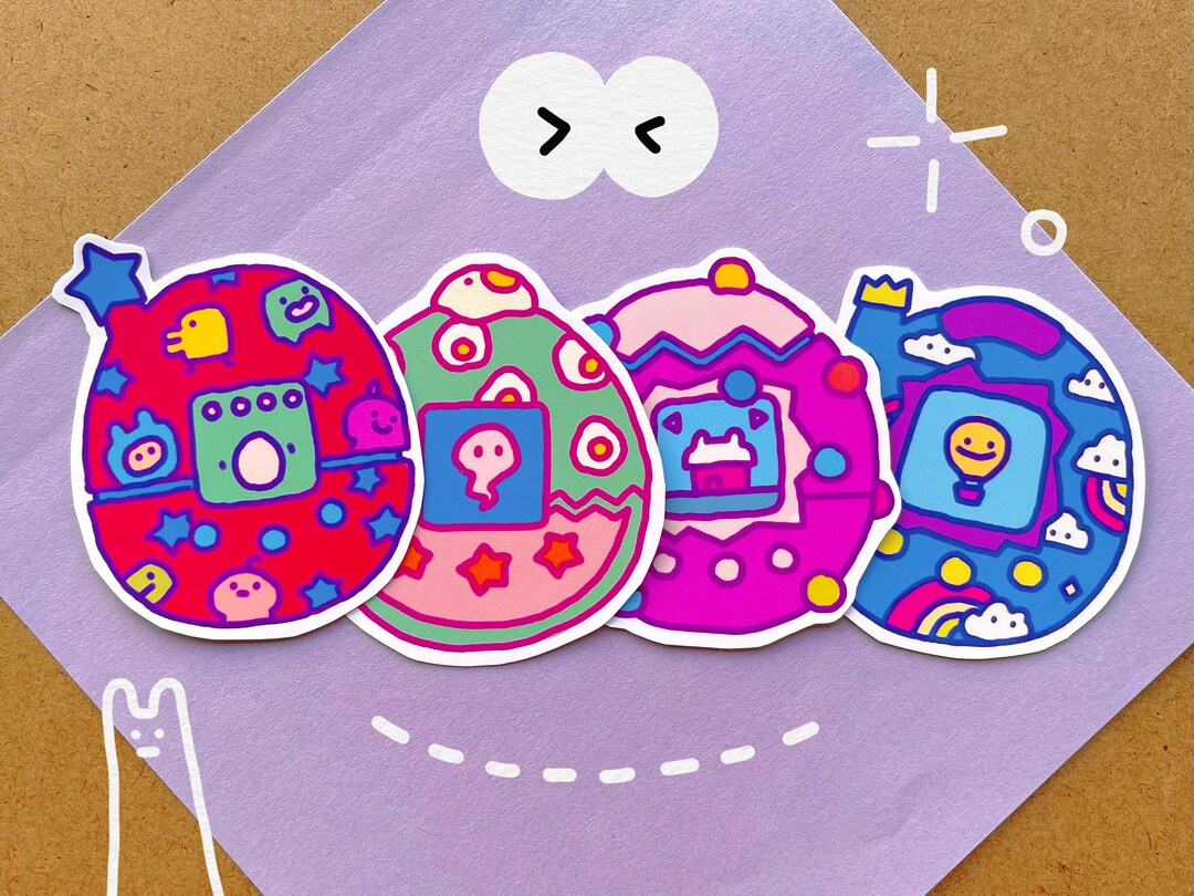 Set of 4 Tamagotchi Sticker | Cute Asian Sticker | Cute Laptop Sticker ...
