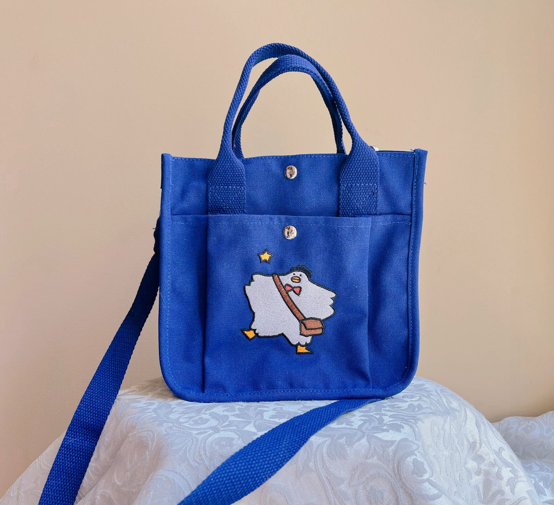 Embroidered Happy Mailman Duck Canvas Tote Bag unique Lunch Bag durable ...