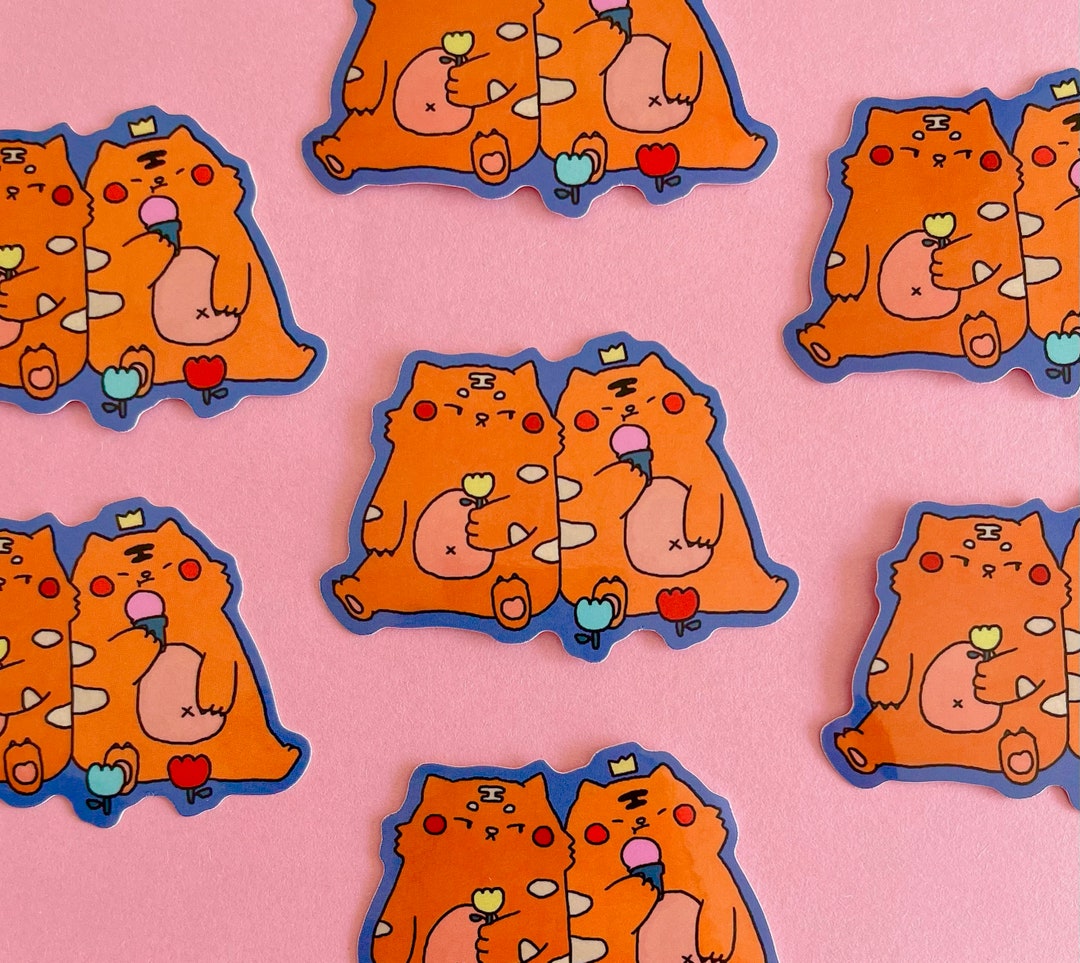 Tiger Cat Friends Sticker | Cute Kawaii Vinyl Sticker | Orange Cat ...