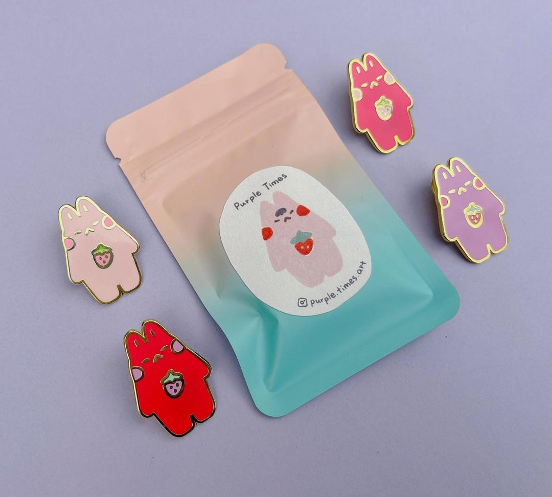 Strawberry Bunny Enamel Pin | Kawaii Blind Box Gotcha - Etsy