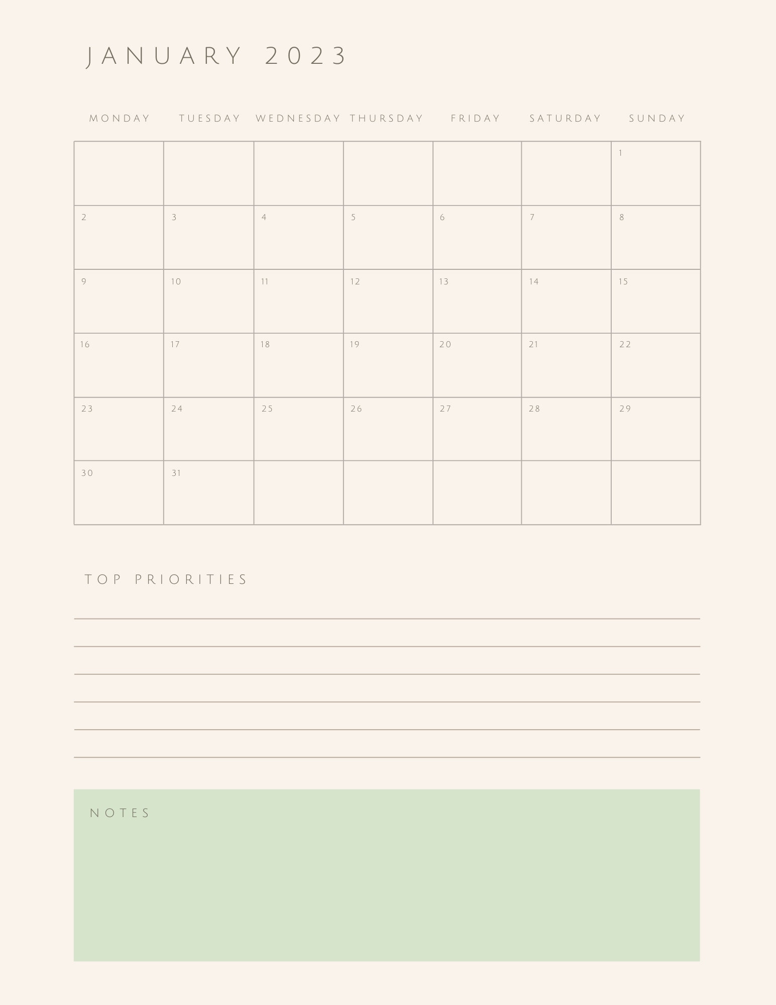 2023 Calendar Printable PDF, Yearly Planner Instant Download Letter ...