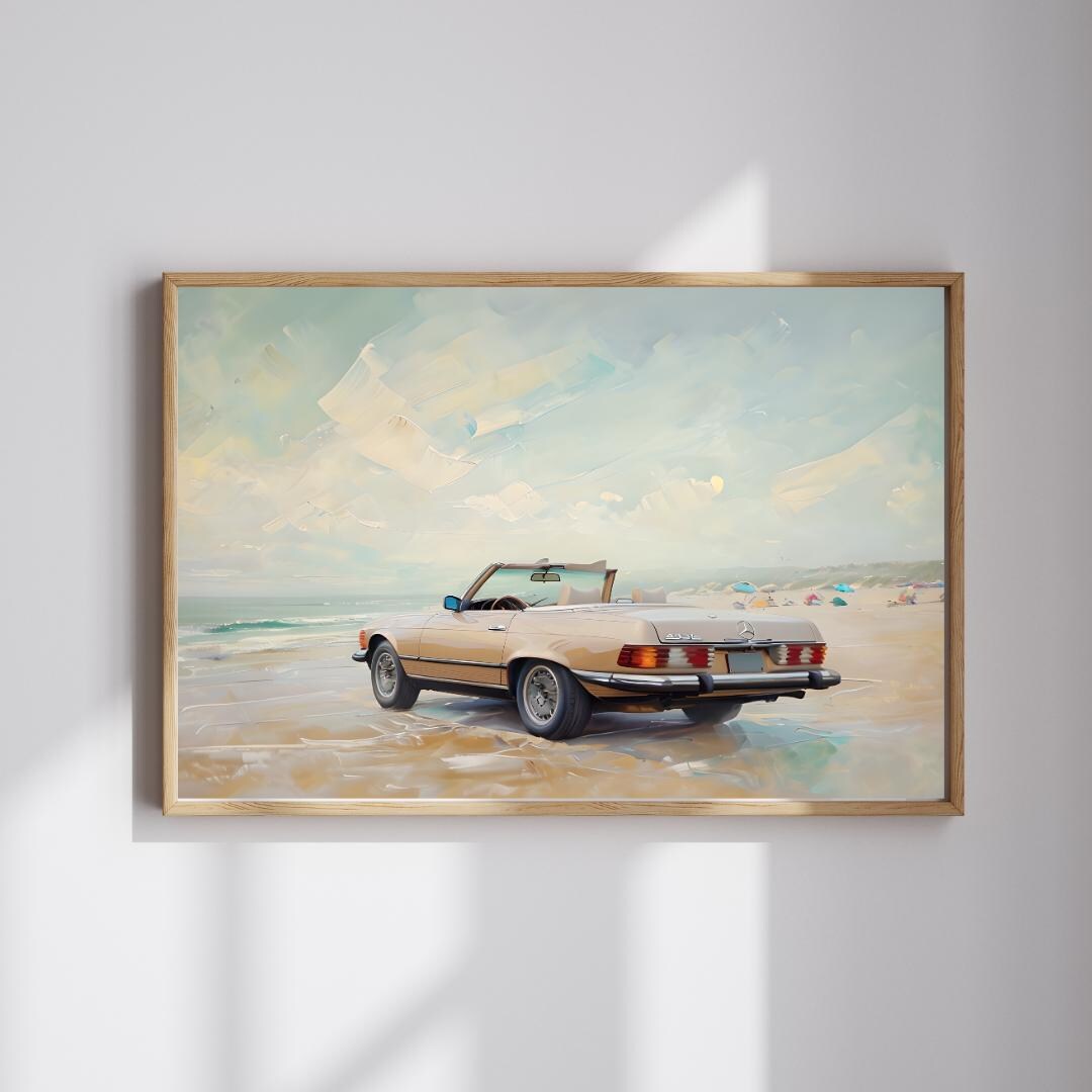Vintage Mercedes 450sl Old Money Aesthetic Beachy Oil Painting Abstract ...