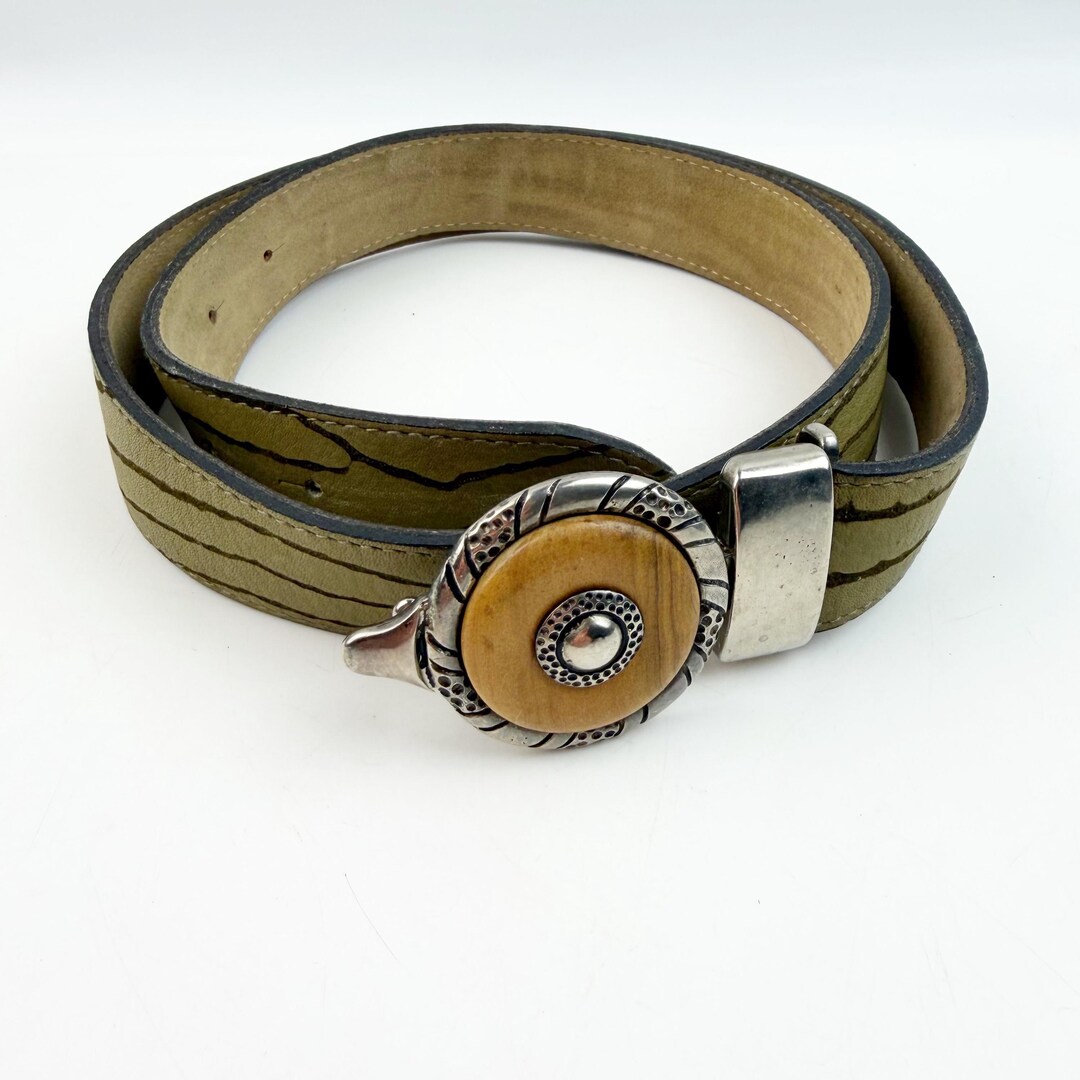 Vtg Zibo Mod Belt Zebra Stripe Metal Buckle Green France Boho Chic ...