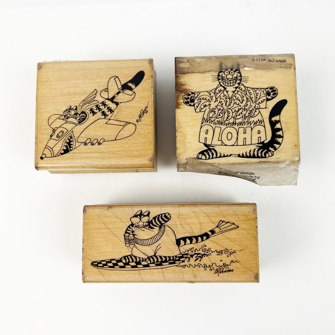 3 Vintage B. Kliban Cat Aloha Plane Surf Wood Mounted Rubber - Etsy