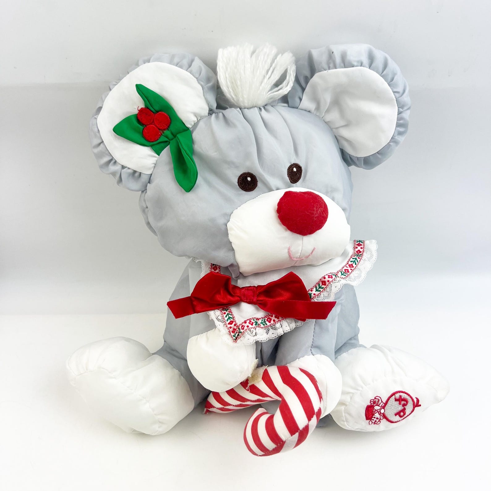 1987 Fisher Price Puffalumps Mouse Christmas Gray Candy Cane Girl Nylon ...