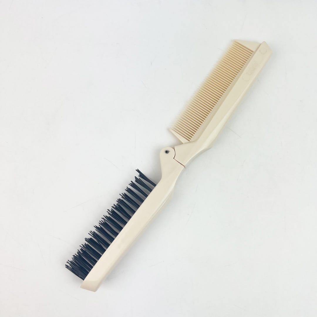 NEW Vintage Avon Folding Compact Comb and Brush Cream Black Bristles No ...