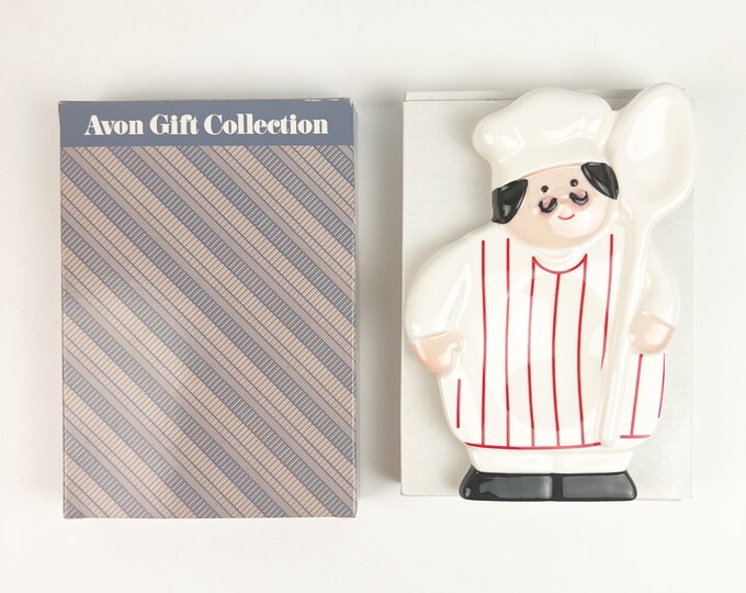 New Vintage Avon 80s Chef Andre Ceramic Spoon Rest Holder Red Stripe ...