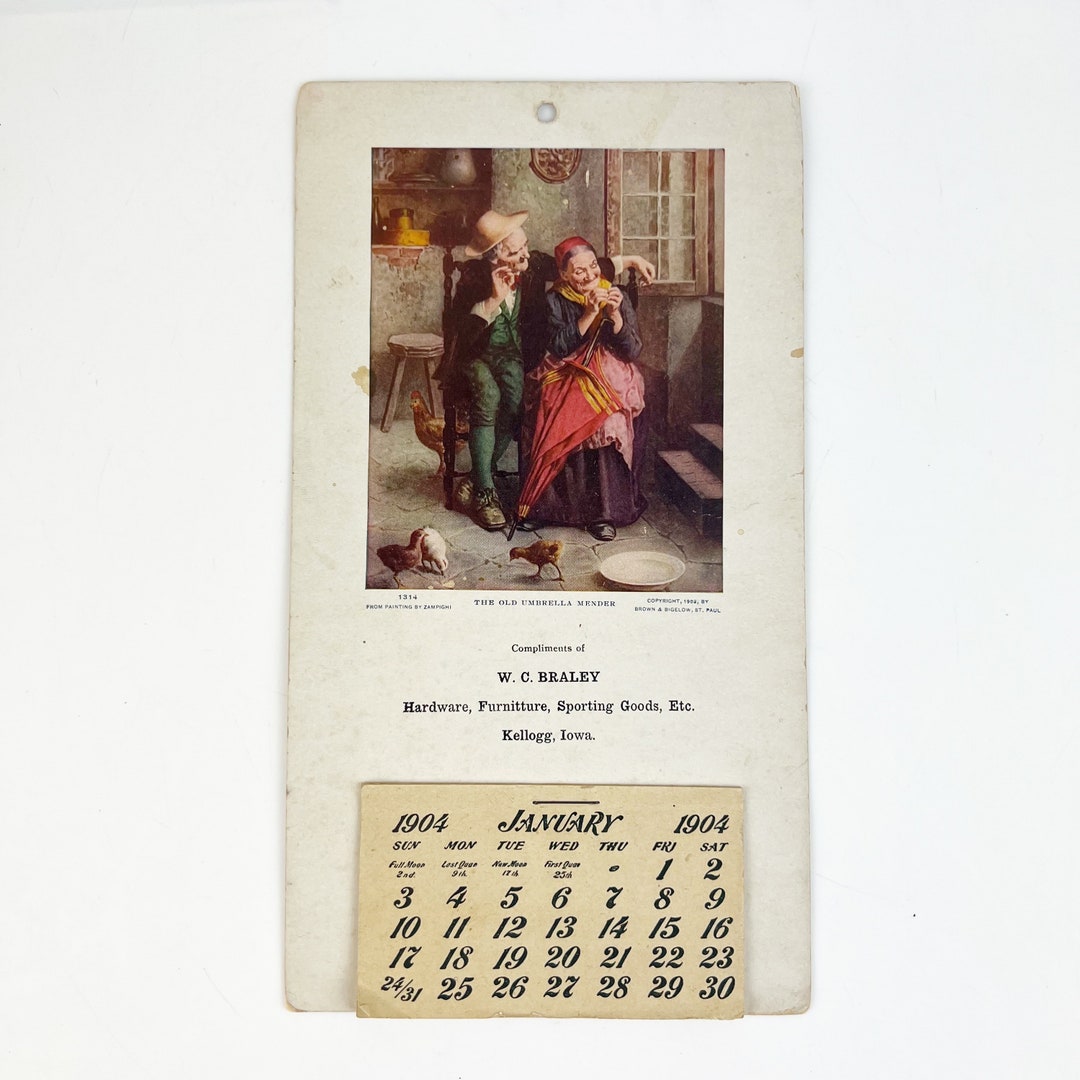 Antique 1904 Advertising Calendar Poster Hardware Furniture Iowa 9x5 ...